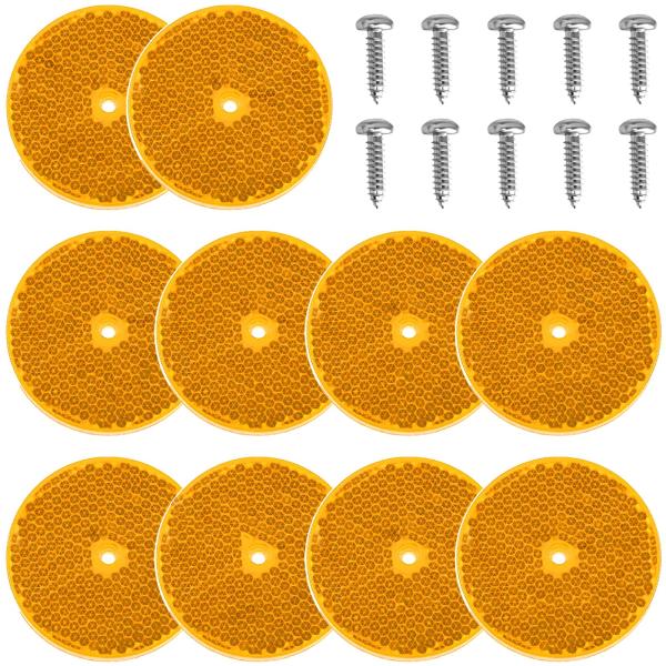 商品名: smseace 10個 イエローラウンドリフレクター センター取り付け穴付き 10個 #8x3/4インチ (M4x20mm) 304ステンレススチールネジ 道路、郵便受け、トンネル、車に使用 ラウンドフロントリフレクター D-02...