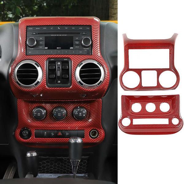 商品名: RT-TCZ センターコンソールダッシュボードパネルカバートリム&amp;エアコンスイッチパネルカバートリムキット装飾インテリアアクセサリージープラングラーJK JKU 2/4ドア2011-2017、レッドカーボンファイバー RT...
