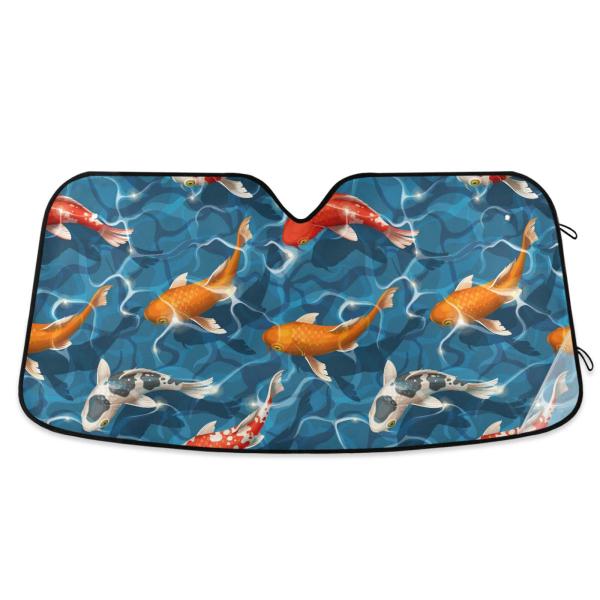 商品名: Koi Carp Fish 車用フロントガラスサンシェード 魚用サンシェード 反射ブロック 紫外線プロテクター 車を涼しく保つ サンバイザーカバー 折りたたみ式 車 トラック SUV S用 Koi Carp Fish Car Wi...