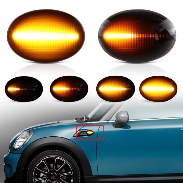 商品名:  LED Side Marker Light Assembly for MINI Cooper R55 R56 R57 R58 R59 2006-2015, Smoked Lens Sequential Amber Front F...