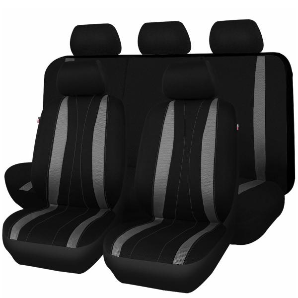 商品名: Flying Banner カーシートカバーセット エアメッシュ 通気性 ファッション 簡単ベンチ スプリットプロテクター スポーツファッション (ブラックグレー フルセット - ローバック) Flying Banner car ...