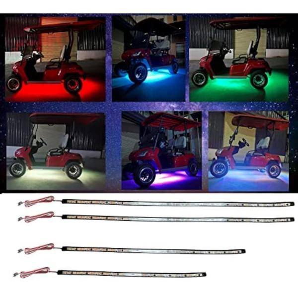商品名: ゴルフカート LEDライトストリップキット ゴルフカート アンダーグロウネオン照明 EZGO Club Car Yamaha、27モードマルチカラー照明(ライトストリップ4個) Golf Cart LED Light Strip ...