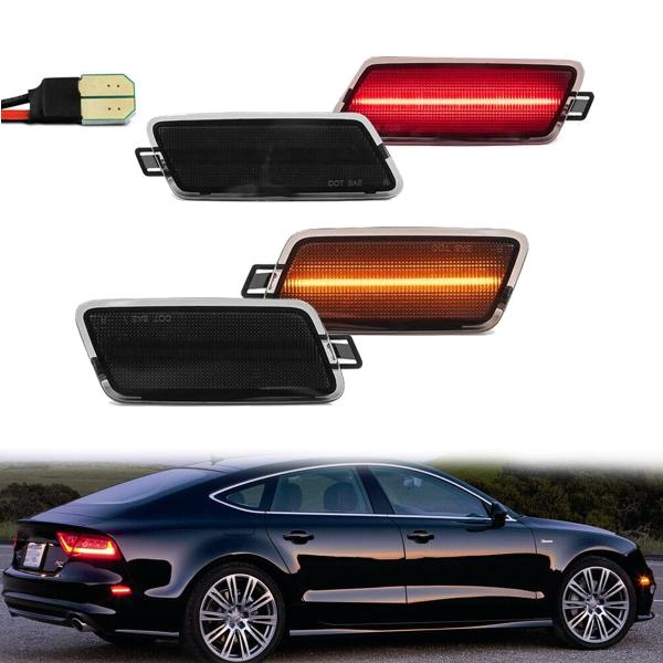商品名: ADIIL フルLEDサイドマーカーライト 4個 2012-2018 Audi A7 S7 RS7 Quattro Type 4G8 スモークレンズバンパーウィンカーライト、フロント(アンバー)/リア(レッド) ADIIL 4PC...