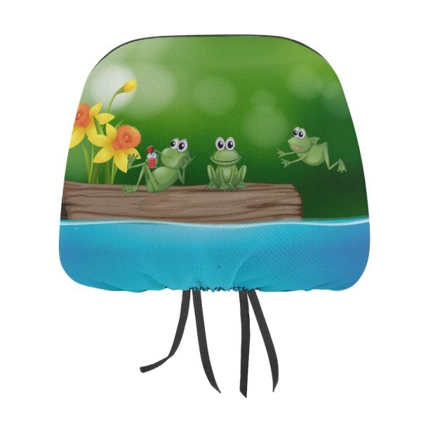商品名:  Donnapink Three Green Frogs on The Log Yellow Flowers Green Background 1PC Custom Auto Seat Headrest Cover, Univer...