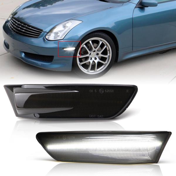 商品名:  FetonAuto Smoked Lens White LED Side Marker Lights for Infiniti G35 Coupe Skyline V35 2 Door 2003-2007, Front Bump...