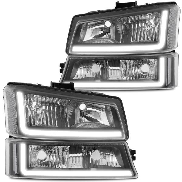 商品名: Jenuo 曇り止めヘッドライトアセンブリ LED DRLシーケンシャルターンライト 03 04 05 06 シボレー シルバラード アバランチ 1500 2500 3500/07 クラシック (ブラックハウジング クリア リフェ...