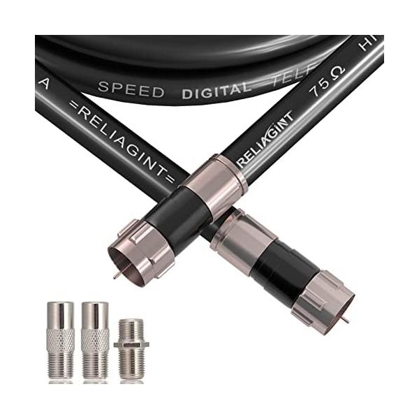 商品名: RELIAGINT 35フィート RG6 ブラック 75オーム 同軸ケーブル Fコネクタ付き F81ダブルメスアダプター 低損失高速同軸ケーブルコードエクステンダー HD TV、ディッシュ、衛星、アンテナ、TVケーブル用 35フィ...
