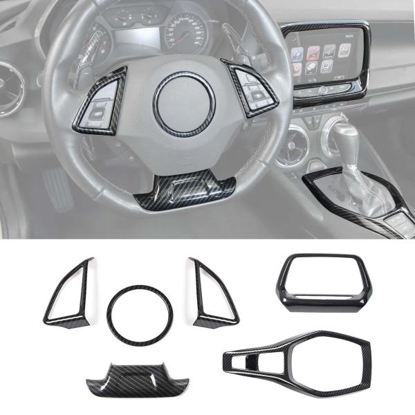 商品名: Linskip ハンドルセットキット シボレーカマロ 2016-2024、(8インチスクリーン)センターコンソール情報スクリーン&amp;ギアシフトパネルトリム カマロインテリアアクセサリーLT LS SS ZL1(ブラックカーボ...