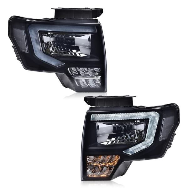 商品名: GRAND ORANGE LED DRL ヘッドライトアセンブリ フォードF150 2009-2014 ヘッドランプ ドライバー&amp;助手席側スモークレンズ ブラックハウジング ホワイトリフレクター FO2503289 FO2...