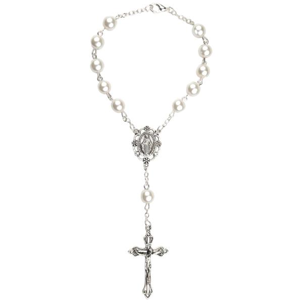 商品名:  Needzo Auto Rosary with Our Lady of Grace Pendant, Cream Glass Pearl Mirror Hanging Car Accessory, Gift Boxed, 7.5...