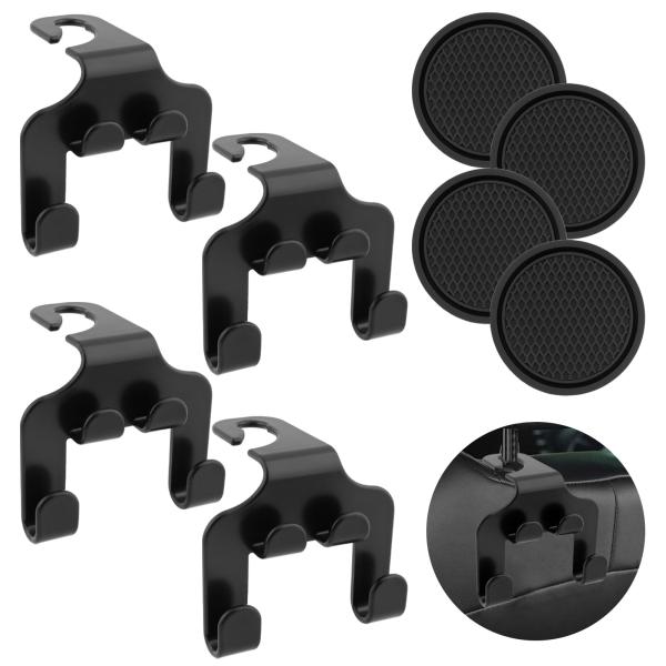 商品名:  8Pcs 2 in 1 Car Rear Seat Hook and Coaster Combination,Car Coasters,Hook Bracket Stronger Load Bearing Capacity He...