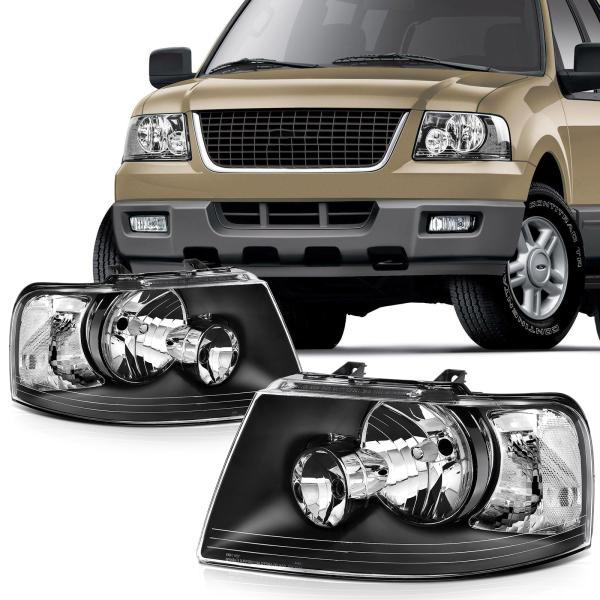 商品名:  SCITOO Pair Headlight Assembly Fit for ford for Expedition 2003 2004 2005 2006 Headlights Black Housing Clear Refl...
