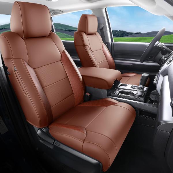 商品名: レッドレインレザータンドラカーシートカバー カスタムシートカバー フルセット トヨタ タンドラ 2022 2023 2024 CrewMax Cab SR SR5 ブラウン オートシートクッションカバー (タンドラ-ブラウン-20...