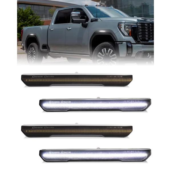 商品名:  PWOBVZ Smoked Lens White Led Side Marker Lights for GMC Sierra 2500HD 3500HD 2020 2021 2022 2023 2024 Pickup Truck...