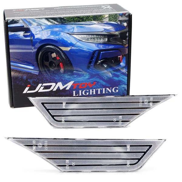 商品名: iJDMTOY JDM セミクリア フロストホワイトレンズ フロントサイドマーカー ランプハウジング ホンダ 2016-21 シビック セダン クーペ ハッチバック 第10世代、OE-Spec LH RHアセンブリに対応 iJDM...