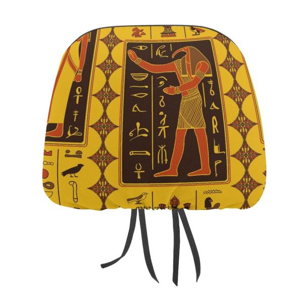 商品名:  Egyptian Gods and Hieroglyphs Car Headrest Covers Soft Car Head Rest Protectors Full Wrap Anti Dust Covers 2 PCSブラ...