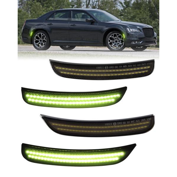 商品名:  PWOBVZ Full Green LED Side Marker Light for Chrysler 300 2015 2016 2017 2018 2019 2020 2021 2022 2023 Smoked Lens ...