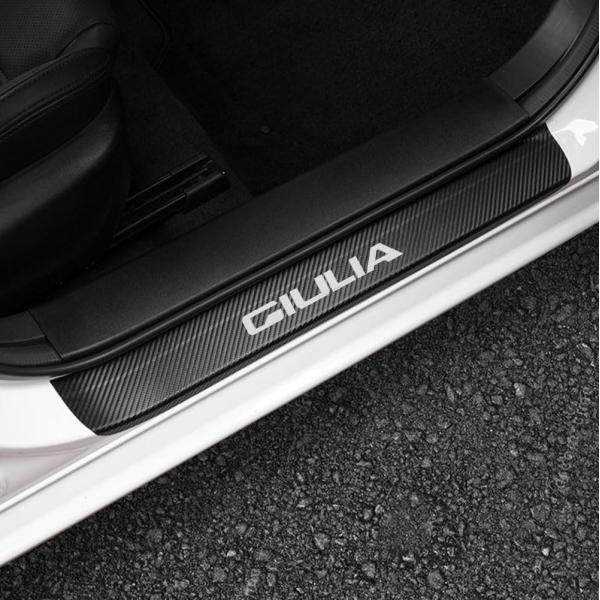 商品名:  LEXLEY For Alfa Romeo 2017-2024 Giulia Carbon Fiber Style Leather Door Sill Protector Anti-Dirty Scuff Plate Cover...