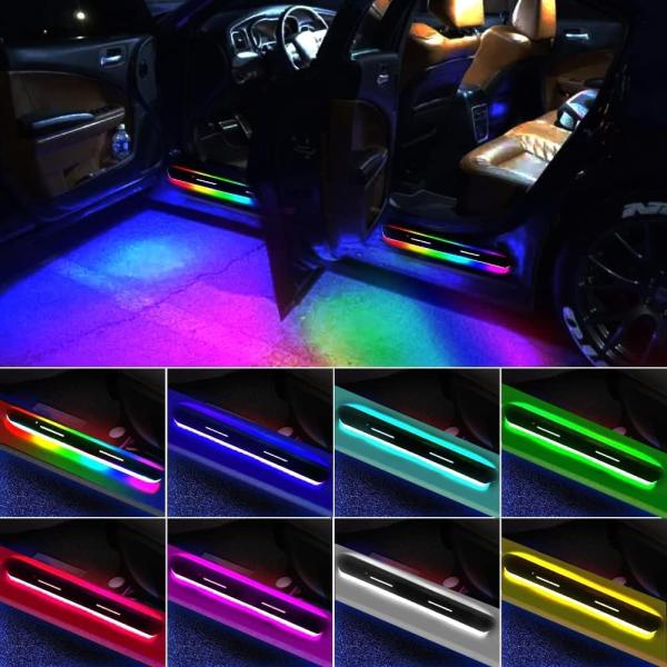 商品名:  4Pcs LED Door Sill Lights Wiring-Free Car Pedal Pathway Lights, Car Threshold Lights, 28 Preset Lighting Colors, A...