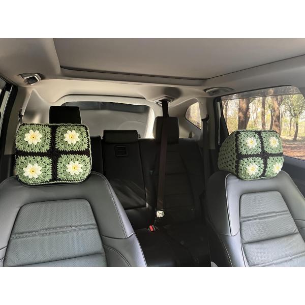商品名: YDMZZB ユニバーサルカーヘッドレストカバー ソフトカーシートヘッドレストカバー プロテクター かぎ針編み デイジーフラワー ヘッドレストカバー 車 トラック 自動車用 (ダークグリーンブラック-デイジー) 2個 YDMZZB...