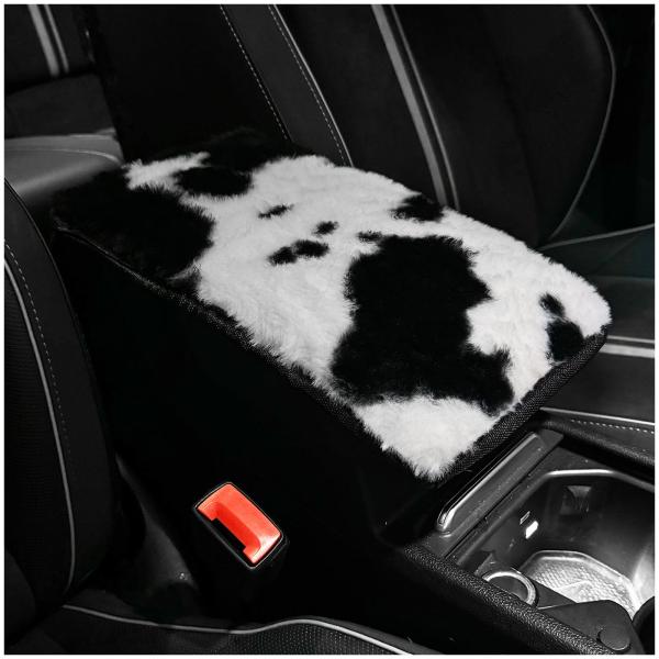 商品名: SuperKaKa ファーリーカウプリント 車用アームレストカバー ユニバーサル ふわふわ キュート センターコンソールパッド 車内アクセサリー レディース メンズ プロテクター ほとんどの自動車、SUV、トラックのアームレストボ...