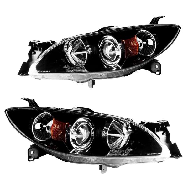 商品名:  PHILTOP Headlight Assembly Replacement for 2004-2009 Mazda3 Sedan, Amber Headlamp Reflector Clear Lens Black Housi...