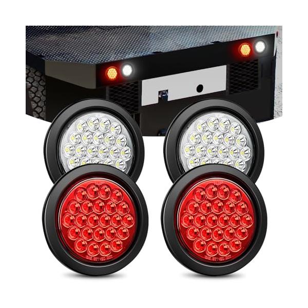 商品名: Nilight 4インチ ラウンドトレーラーテールライト 4個 ホワイト レッド ブレーキ ウインカー リバース ライト フラッシュマウントグロメットプラグ付き IP67 防水 12V トラック トレーラー バス RV キャンパー...