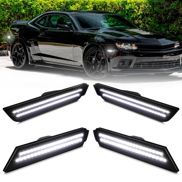商品名:  FetonAuto LED Side Marker Lights Front Rear Bumper Marker Lamps for 2010-2015 Chevy Camaro White, Smoked Lens Fend...