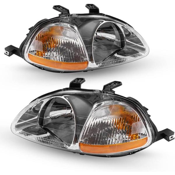 商品名:  PHILTOP Headlight Assembly, Front Amber Headlights Fit for Civic CX/DX/EX/GX/HX/LX(except SI) 1996-1998 Clear Lens...