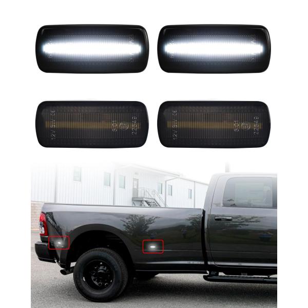 商品名:  White LED Side Marker Lights for 2010-2017 Dodge Ram 2500 3500 Double Wheel Fender Side Markers，Smoked Lens Front ...