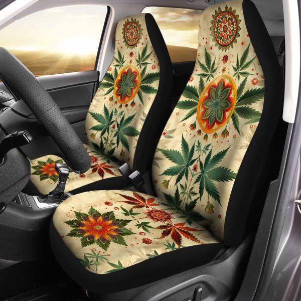 商品名: Gearider メープルリーフ ボーホー 曼荼羅 プリント カーシートカバー フロント用 2枚 自動車用シートカバー ユニバーサル 伸縮性 車両シート クッション 自動車内装保護 アクセサリー 女性用 Gearider Mapl...