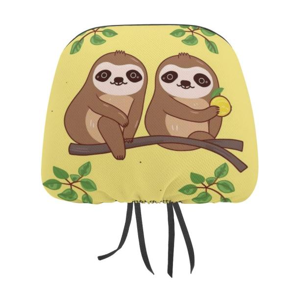 商品名:  OURTEV 2 Pcs Car Headrest Covers Cute Sloths on Yellow Lemons Soft Breathable Elastic Car Head Rest Cover Protecto...