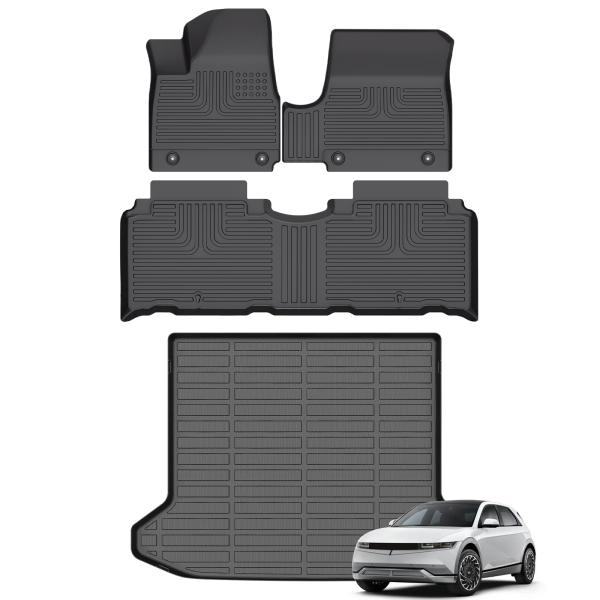 商品名: AZYT フロアマット &amp; カーゴライナー Hyundai Ioniq 5 2022 2023 2024用 移動不可能 センターコンソール全天候型 自動車 TPE ライナーセット 滑り止め 防水 フロアライナー アクセサリ...