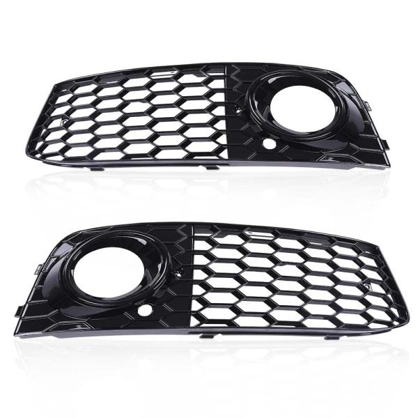 商品名:  G-PLUS Front Bumper Fog Light Lamp Mesh Grill Grille Compatible with Audi A4 B8 2008-2012 Fog Light Cover Glossyブラ...