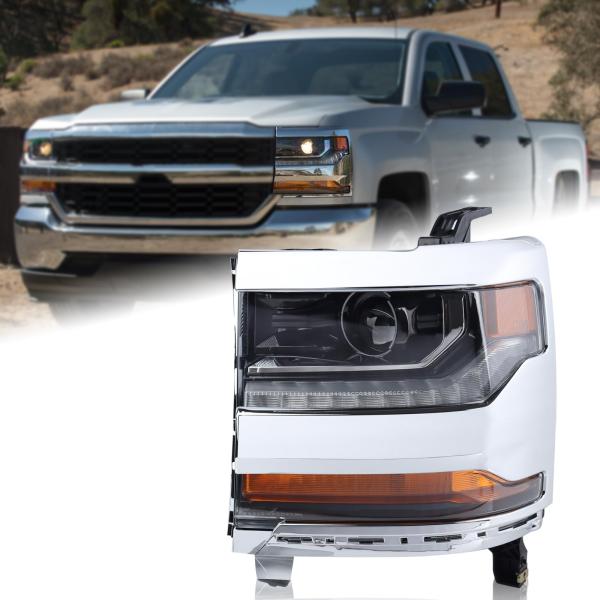 商品名:  Duolctrams Chrome HID/Xenon LED DRL Projector Headlight Assembly Compatible with 2016-2018 Chevy Silverado 1500/20...
