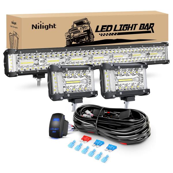 商品名:  Nilight Side Shooter LED Light Bar Set 20 Inch Triple Row Spot Flood Combo Lights 2PCS 4.3" Pods with 5Pin Rocker ...