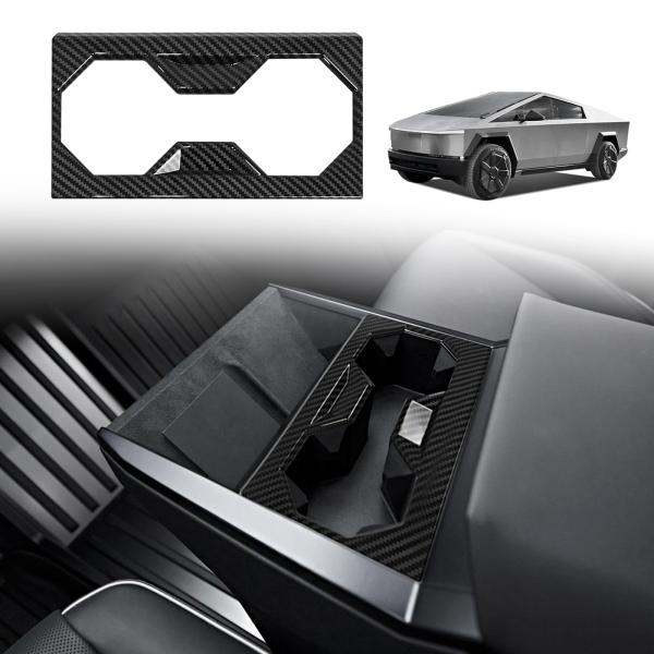 商品名: BestEvMod センターコンソールカップホルダートリムカバーパネル装飾カバーステッカー ABS素材 2023-2024年テスラサイバートラックインテリアアクセサリーと互換性(カーボンファイバーパターン) BestEvMod C...