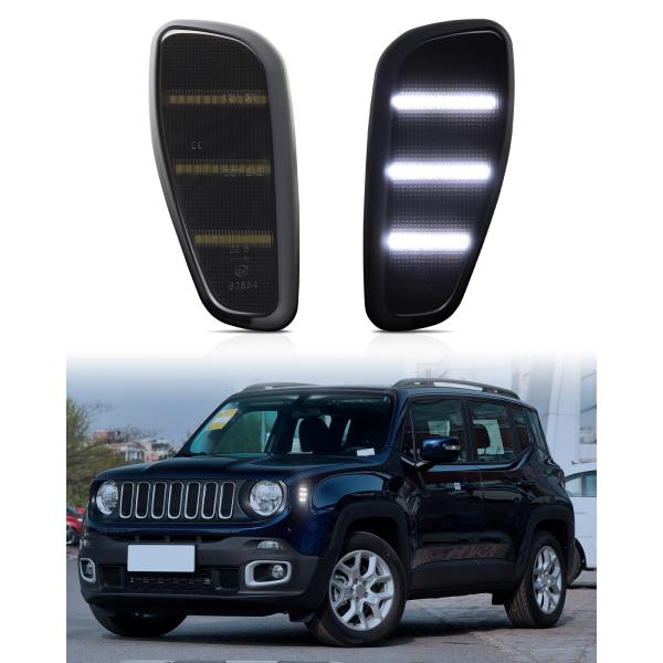 商品名:  PWOBVZ LED Side Marker Lights for Jeep Renegade 2015 2016 2017 2018 2019 2020 2021 2022 2023, Smoked Lens White LE...