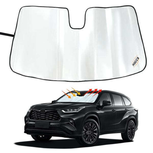 商品名: ROCCS 最も厚い折りたたみ式フロントガラスサンシェード トヨタハイランダー2020-2024アクセサリーに対応 カスタムフィットフロントウィンドウハイランダーサンシェード 遮熱反射カバー サンバイザー 紫外線をブロック ROC...