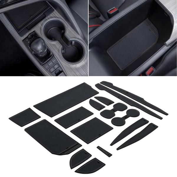 商品名: TOPINSTALL アクセサリー インテリアマット 2018-2024 Toyota Camry Accessories対応 ノンスリップカップホルダーマット ドアポケットパッド センターコンソールラバーライナー - ブラックト...