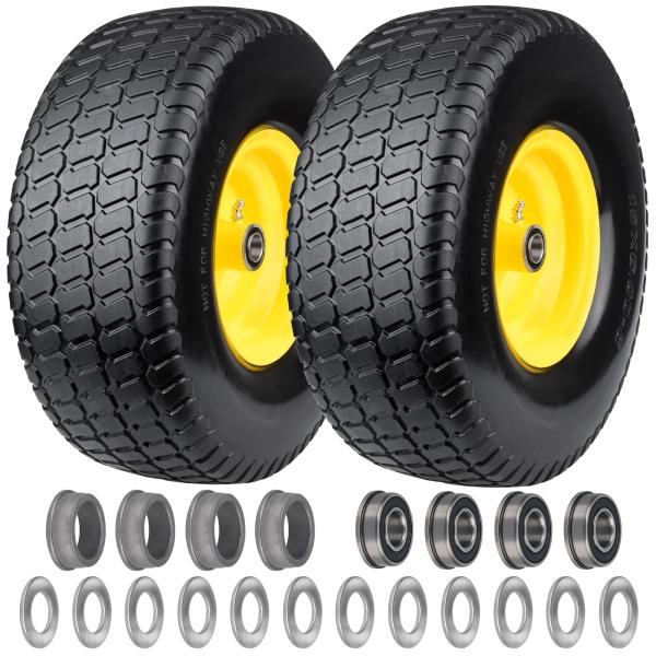 商品名:  15x6.00-6 Lawn Mower Tires Flat Free，15 nhs Solid Tire and Wheel with 3" Centered Hub,3/4" &amp; 5/8" Precision be...