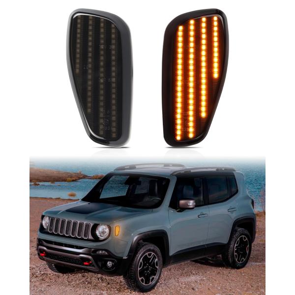 商品名:  PWOBVZ Amber LED Side Marker Lights for Jeep Renegade 2015 2016 2017 2018 2019 2020 2021 2022 2023, Smoked Lens Fr...