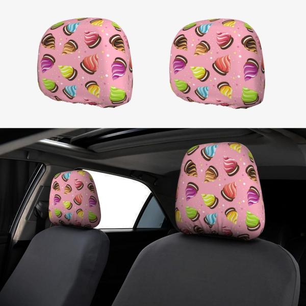 商品名:  Headrest Covers for Cars Accessories Interior for Women Men 2Pcs - Colourful Ice Cream Print Pink Head Rest Cover ...