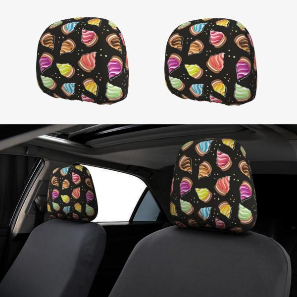 商品名:  VOSERY Headrest Covers for Cars Accessories Interior for Women Men 2Pcs - Colourful Ice Cream Print Black Car Head...