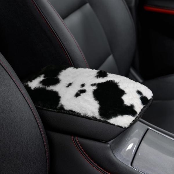 商品名: BubabyZZ ファーリーカーカウプリントアームレストカバー - キュートでふわふわのセンターコンソールパッドカーインテリアアクセサリー、女性、男性用フラシ天プロテクター ほとんどの自動車、SUV、トラックアームレストボックスに...