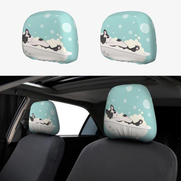 商品名:  Mosytuky 2 Pcs French Bulldog Taking A Bath Print Car Headrest Covers,Universal Car Seat Headrest Covers,Soft Head...