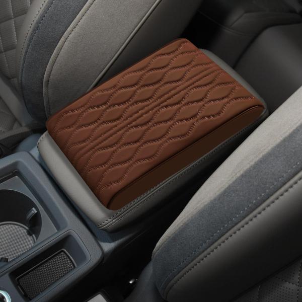 商品名: RGOAANC センターコンソールアームレストカバー、12.6インチ x 8.5インチ PUアームレストパッドカバー、高さアップ付きハンドレストピロー、快適な車の装飾アクセサリーユニバーサル車両(ブラウン、ウォーターリップル) R...