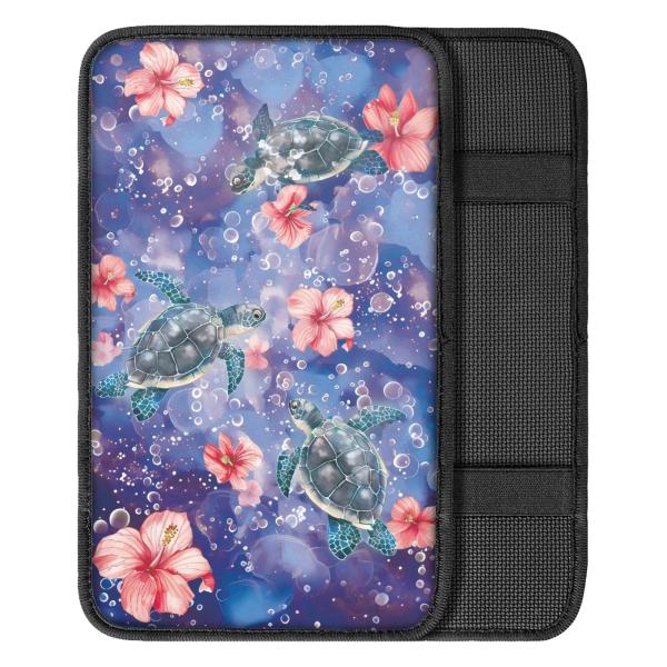 商品名: Biyejit 自動車用アームレストクッション タートルハイビスカス カーシート センターコンソールアームレストクッションパッド 装飾アクセサリー ユニバーサルフィット ほとんどの車両にフィット Biyejit Automotiv...