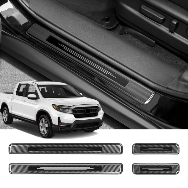 商品名: Bercicci ドアシルプロテクター 4個 ホンダ リッジライン 2005-2024 アクセサリー ステンレススチール フロントとリアドア カーペダル キック保護 (カーボンファイバー) Bercicci 4PCS Door S...