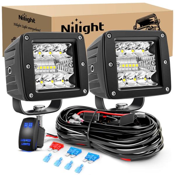 商品名:  Nilight 2Pcs 3Inch 42W LED Cubes Upgraded Spot Flood Combo Square Driving Fog Off Road Lights 12V 5Pin Rocker Swit...